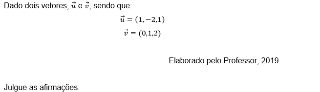 I) O produto interno entre os vetores é igual a zero. II) Os vetores ...